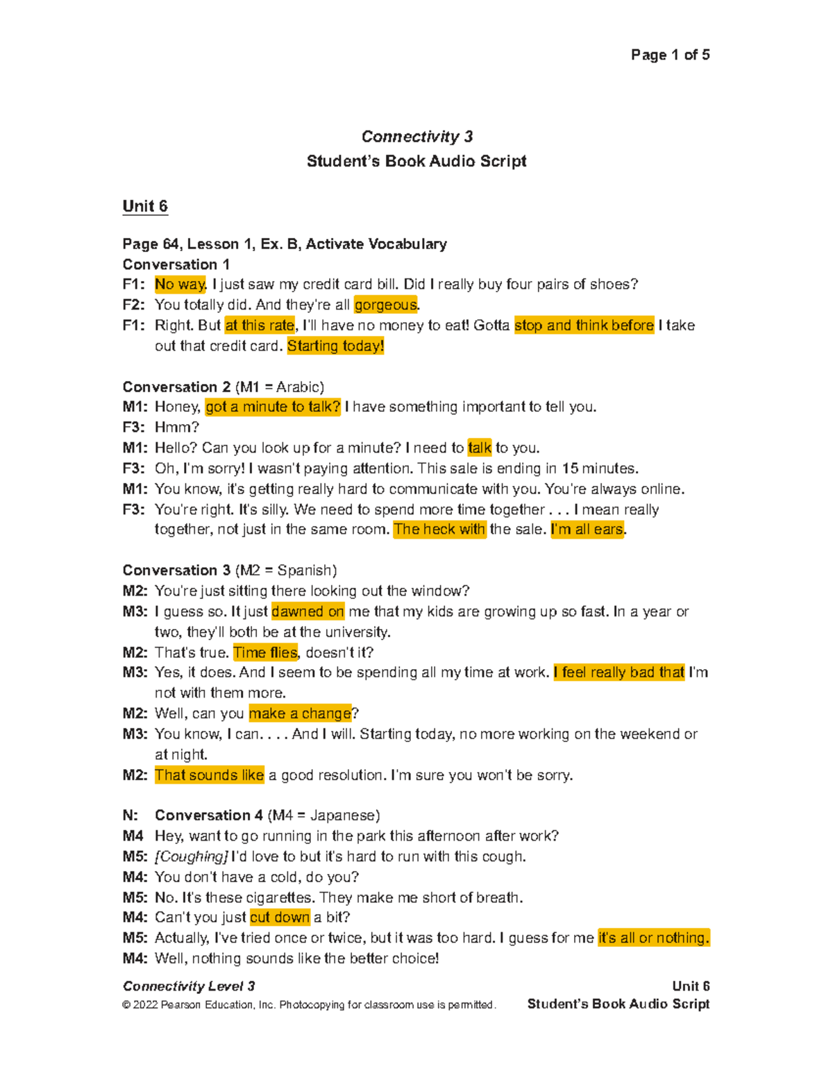 CTY3 Unit 6 Audio Script: Vocabulary Conversations and Resolutions ...