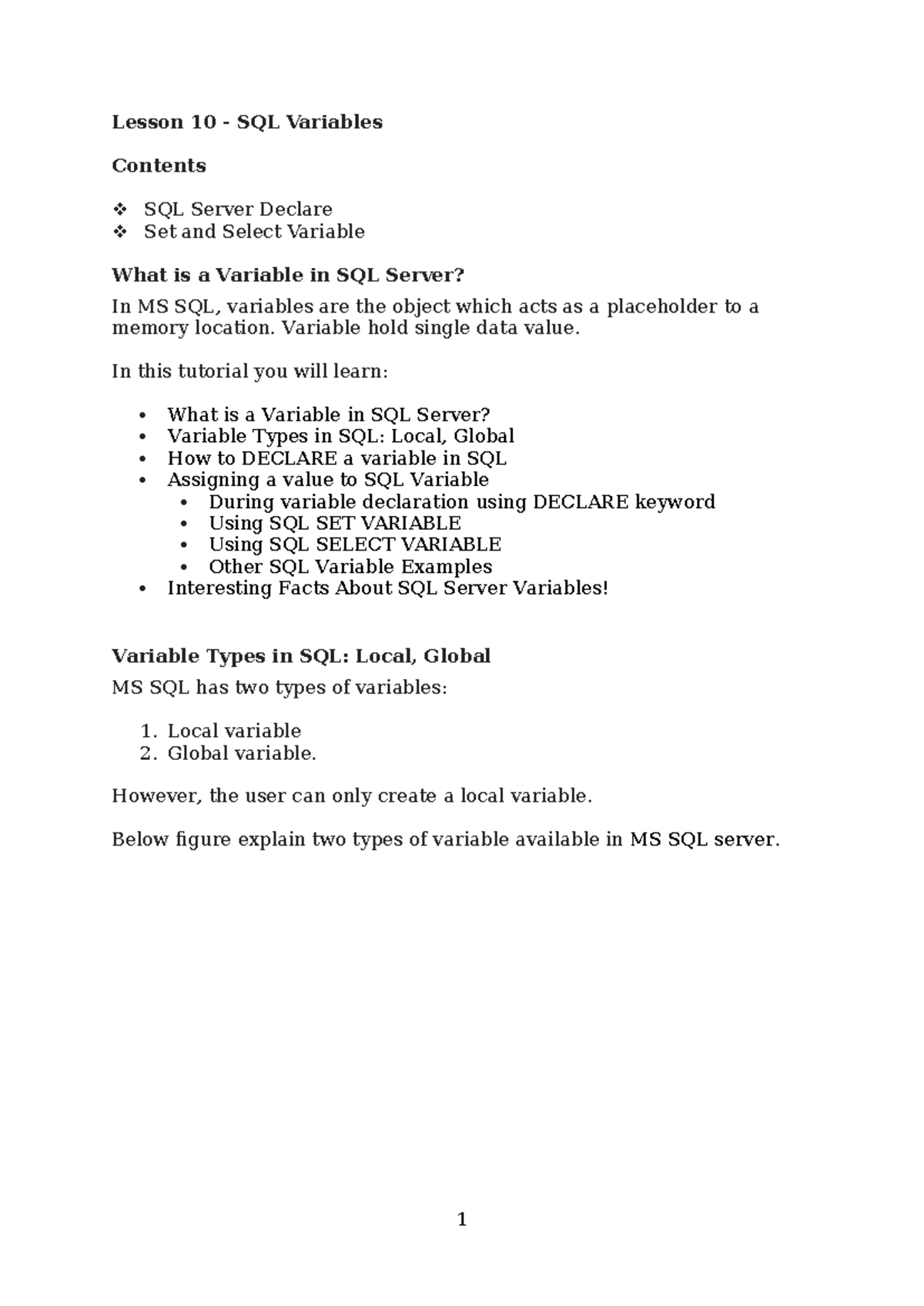 Lesson 10: SQL Variables in Databases - Declaring, Setting, and Using ...