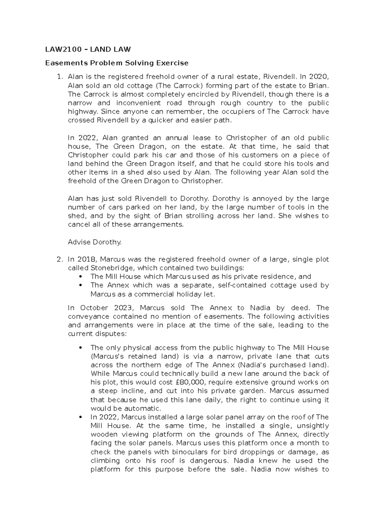 LAW2100 LAND LAW Easements Problem Solving Exercise 1 Analysis - Studocu