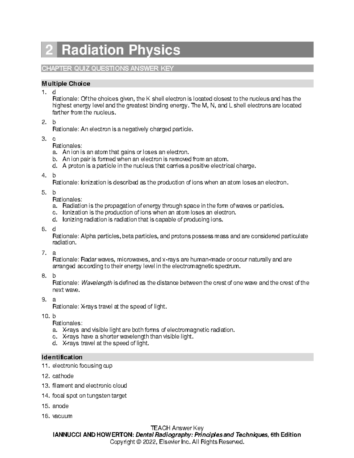 Chapter 2: Radiation Physics Quiz Answer Key - Dental Radiography - Studocu