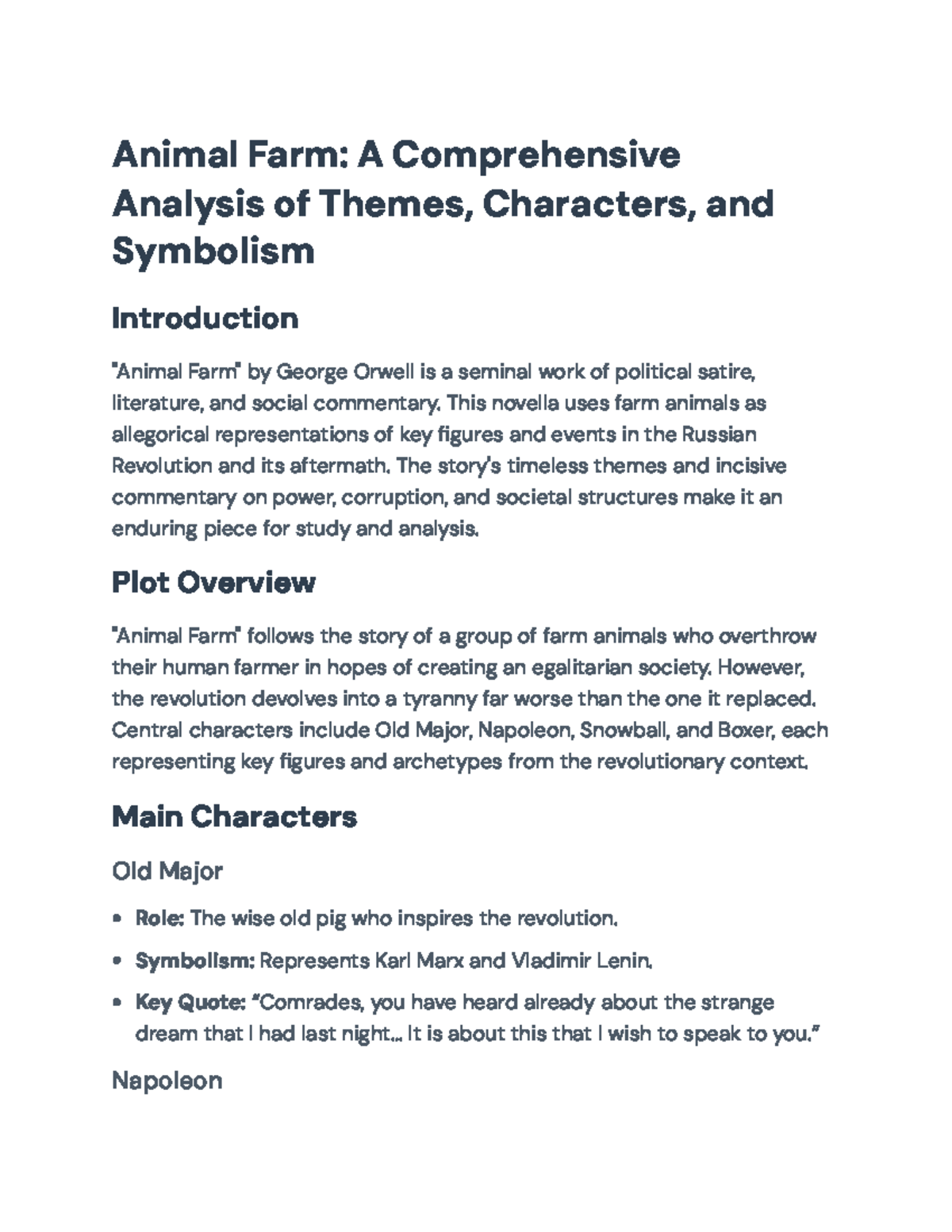 Animal Farm: Themes, Characters, and Symbolism Analysis (ENG101 ...