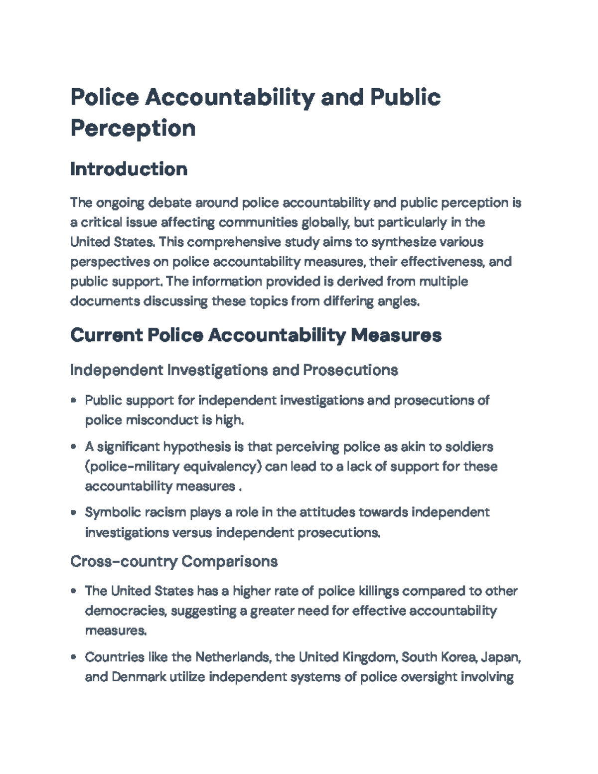Police Accountability: Public Perception and Effective Measures ...