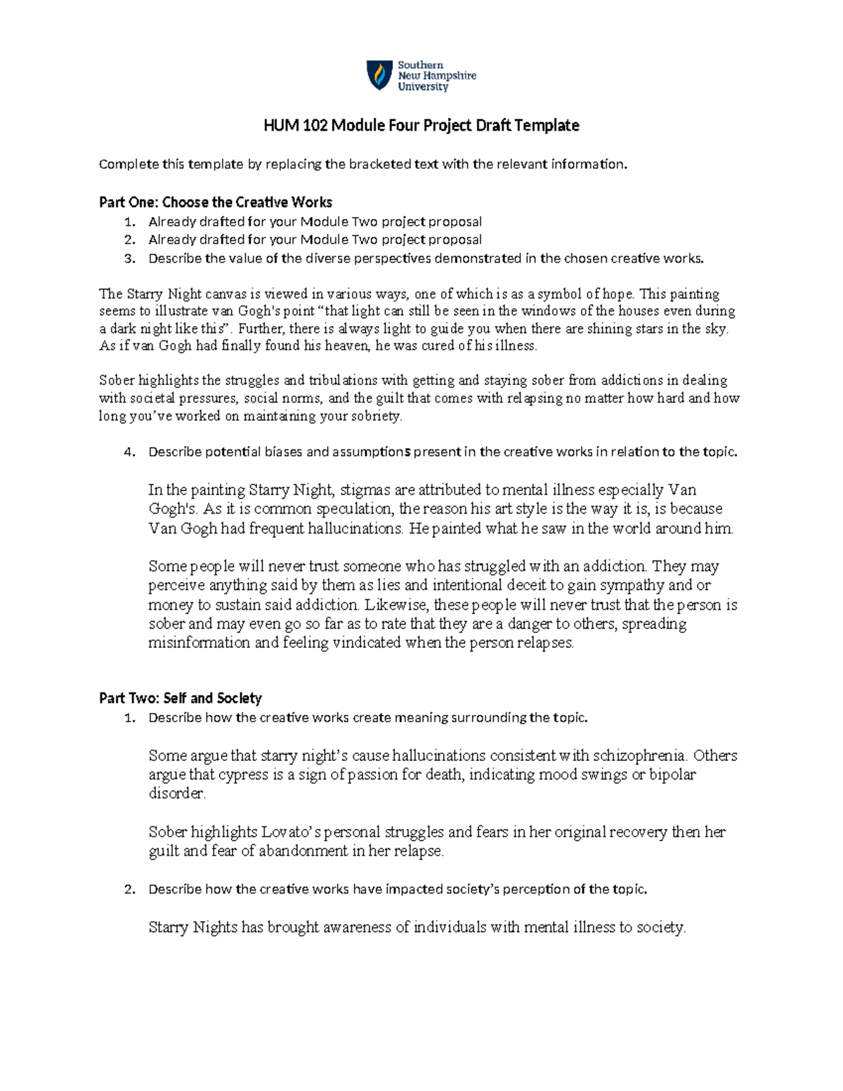 HUM 102 Module Four Project Draft on Creative Works and Society - Studocu