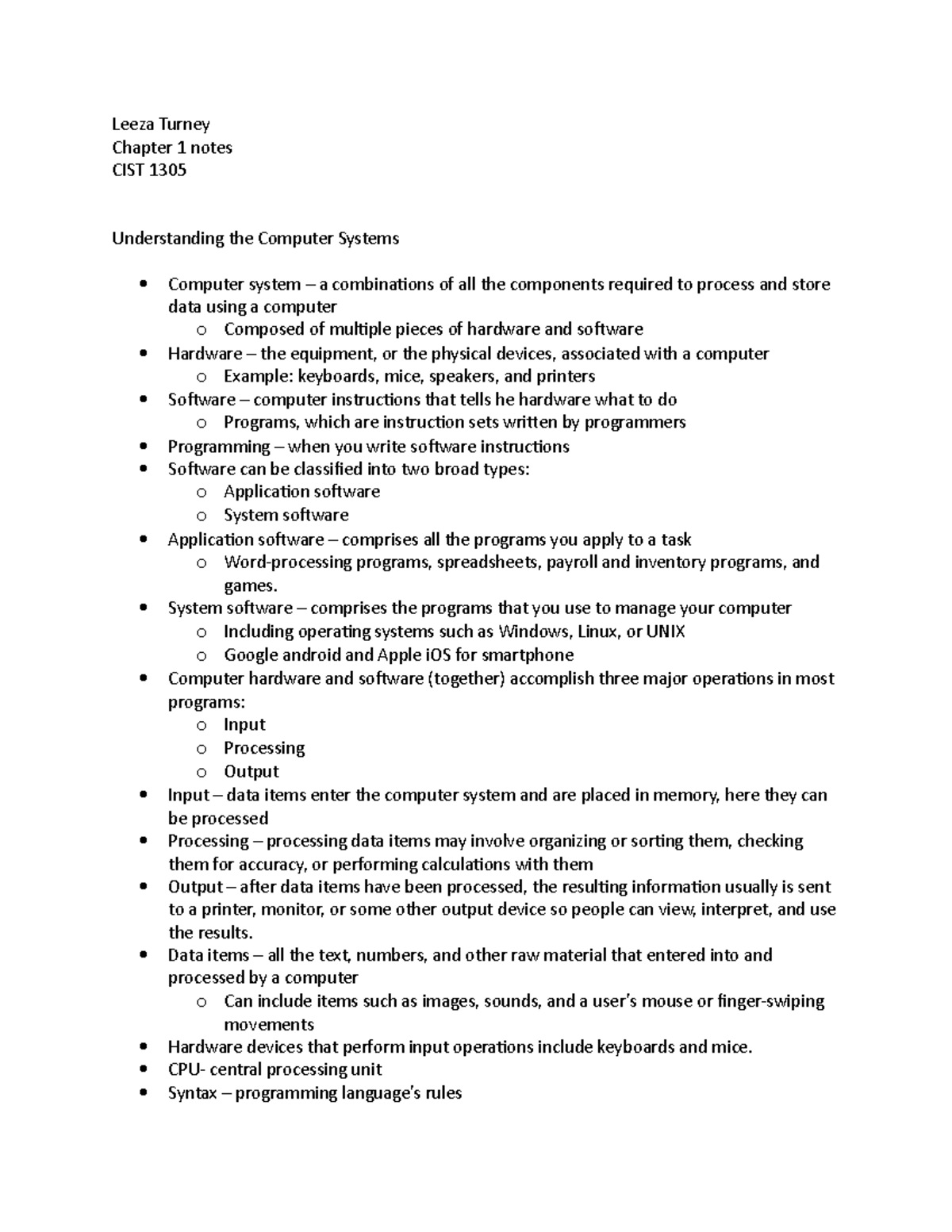 Cist 1305 Chapter 1 Understanding Computer Systems Notes Studocu