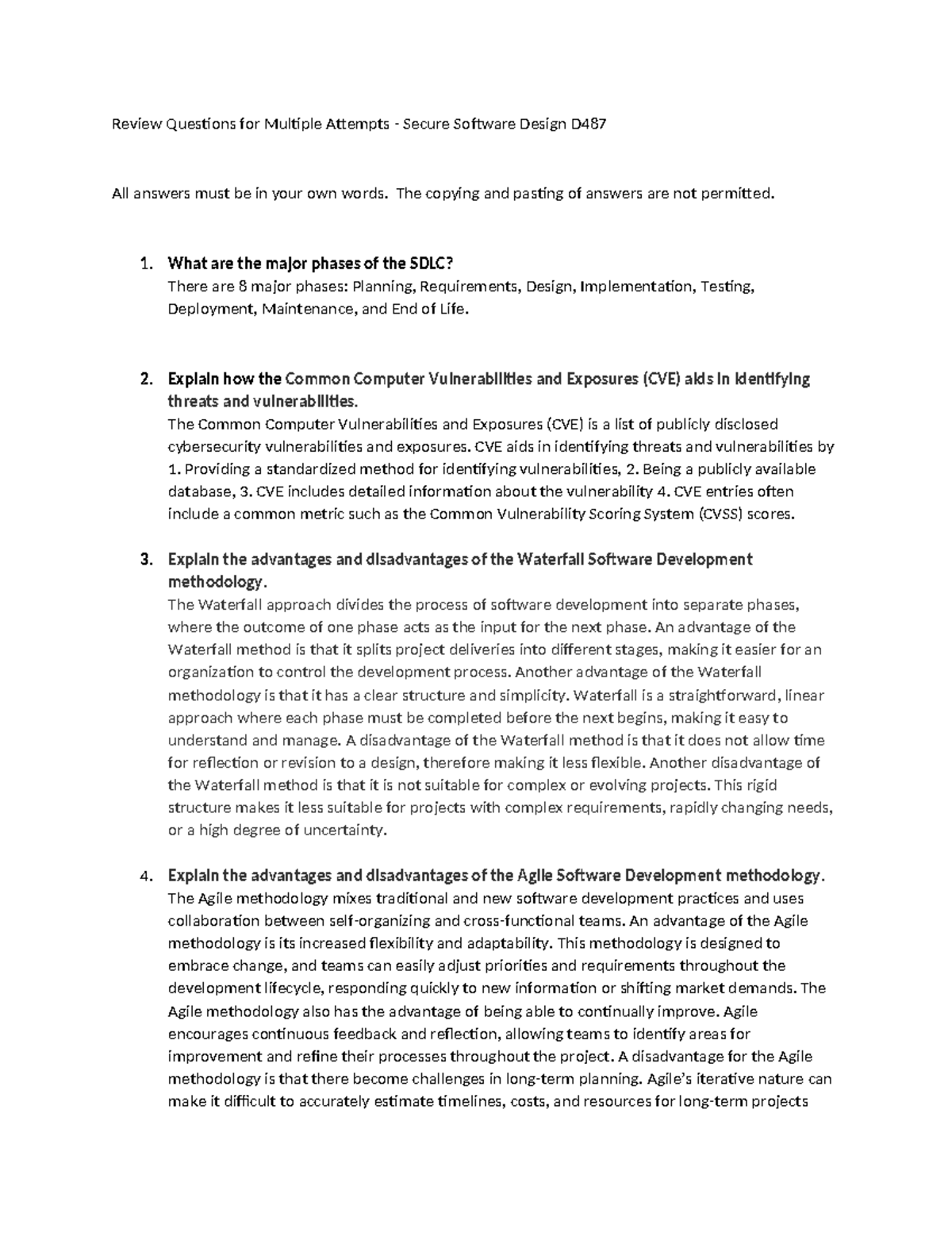 D487 Review Questions: Secure Software Design Insights - Studocu