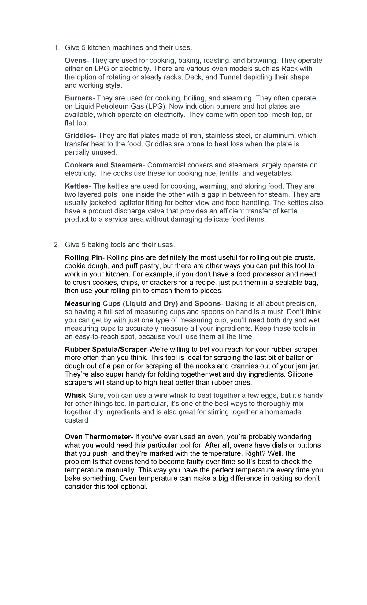 5 kitchen machine - N/A - Give 5 kitchen machines and their uses. Ovens ...
