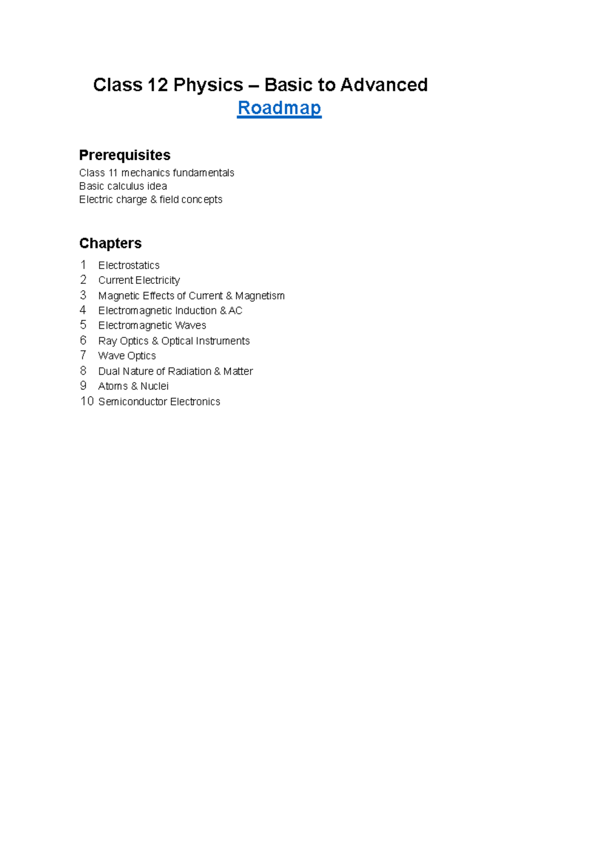 Class 12 Physics Roadmap - Class 12 Physics – Basic to Advanced Roadmap ...