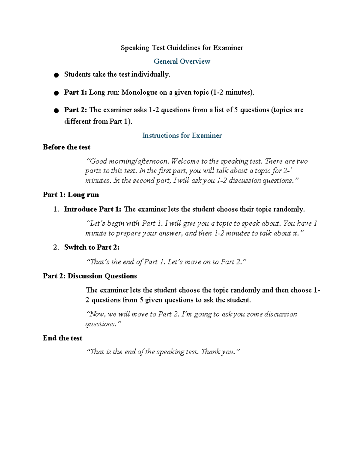 ENT503 Speaking Test Guidelines & Cue Card Overview - Studocu