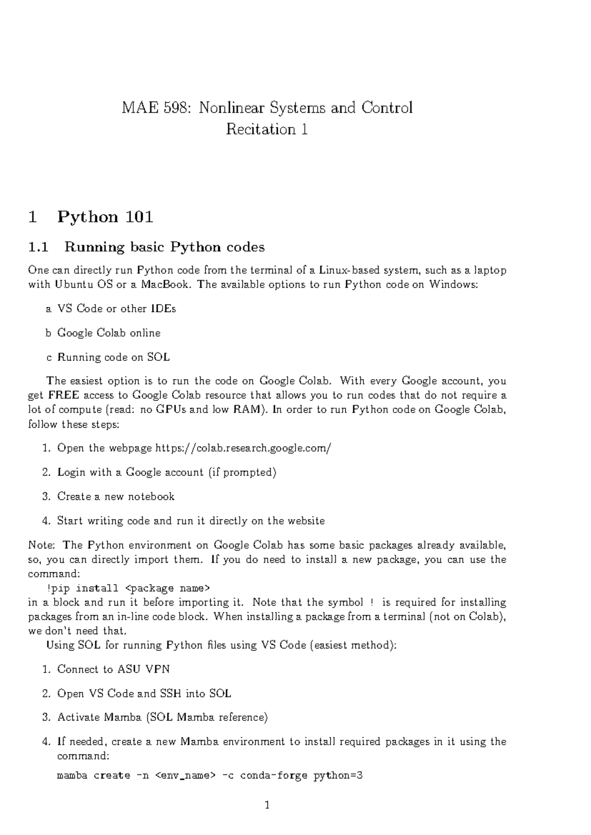 MAE 598: Recitation 1 - Intro to Python Coding Techniques - Studocu