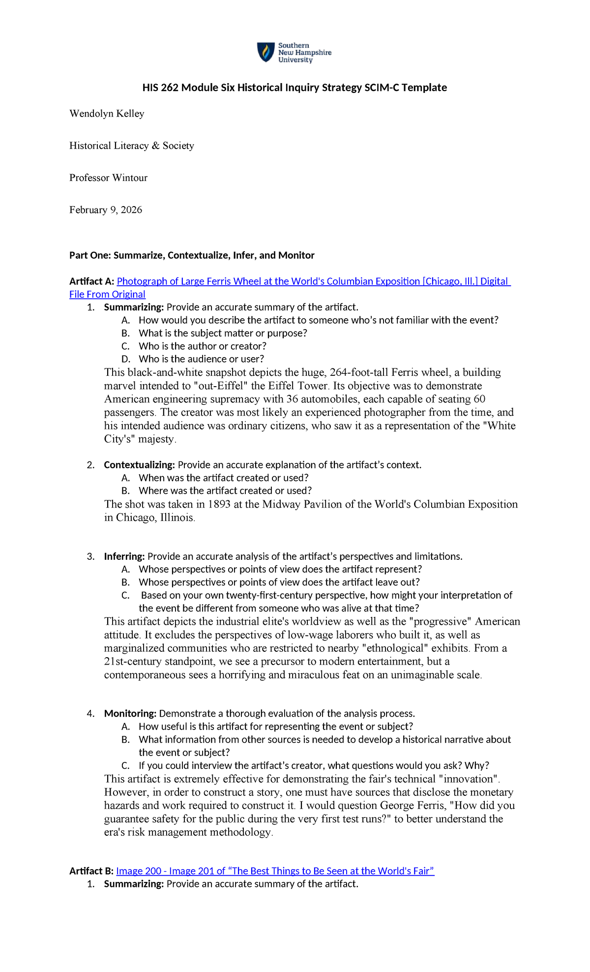HIS 262 Module Six Historical Inquiry Strategy SCIM-C Template - Studocu
