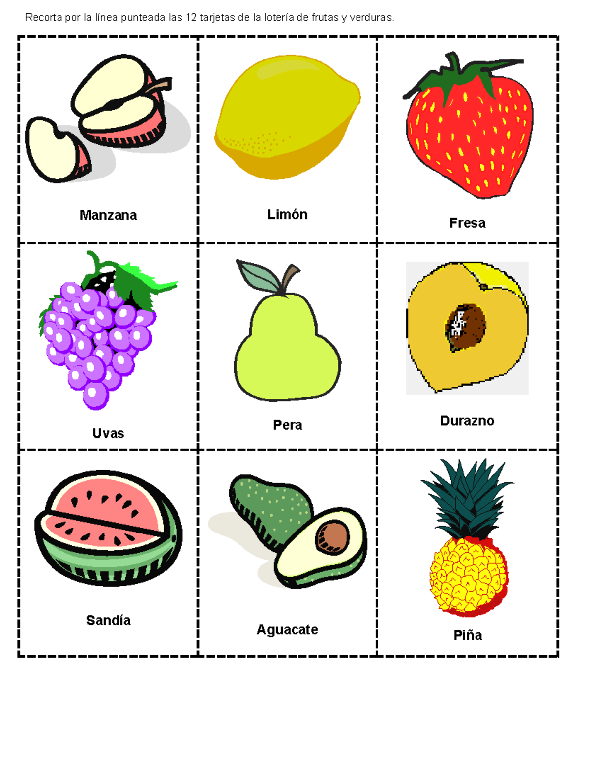 Lotería de Frutas y Verduras - Tarjetas y Tableros - Studocu