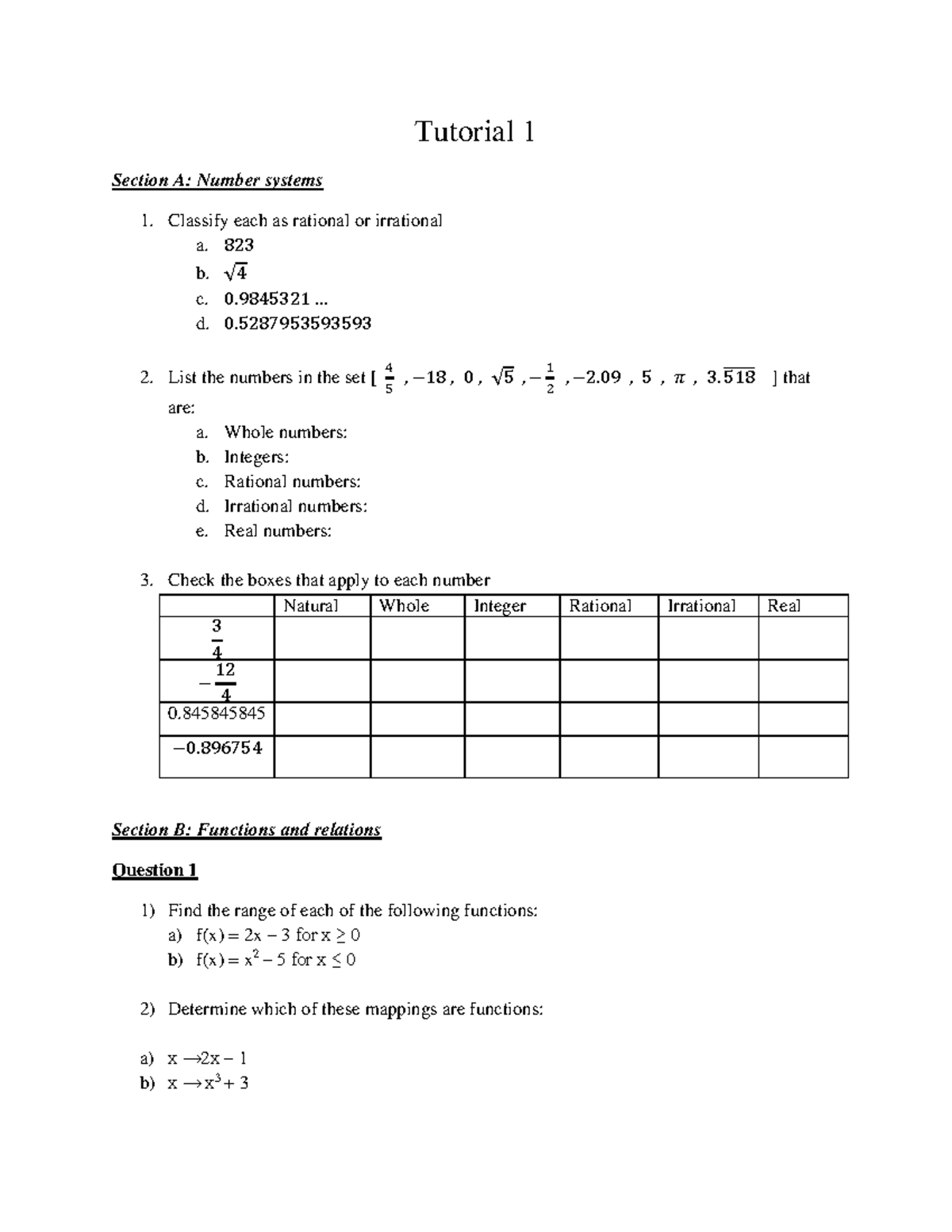Tutorial 1 - Unit 1: Number Systems & Functions Analysis - Studocu
