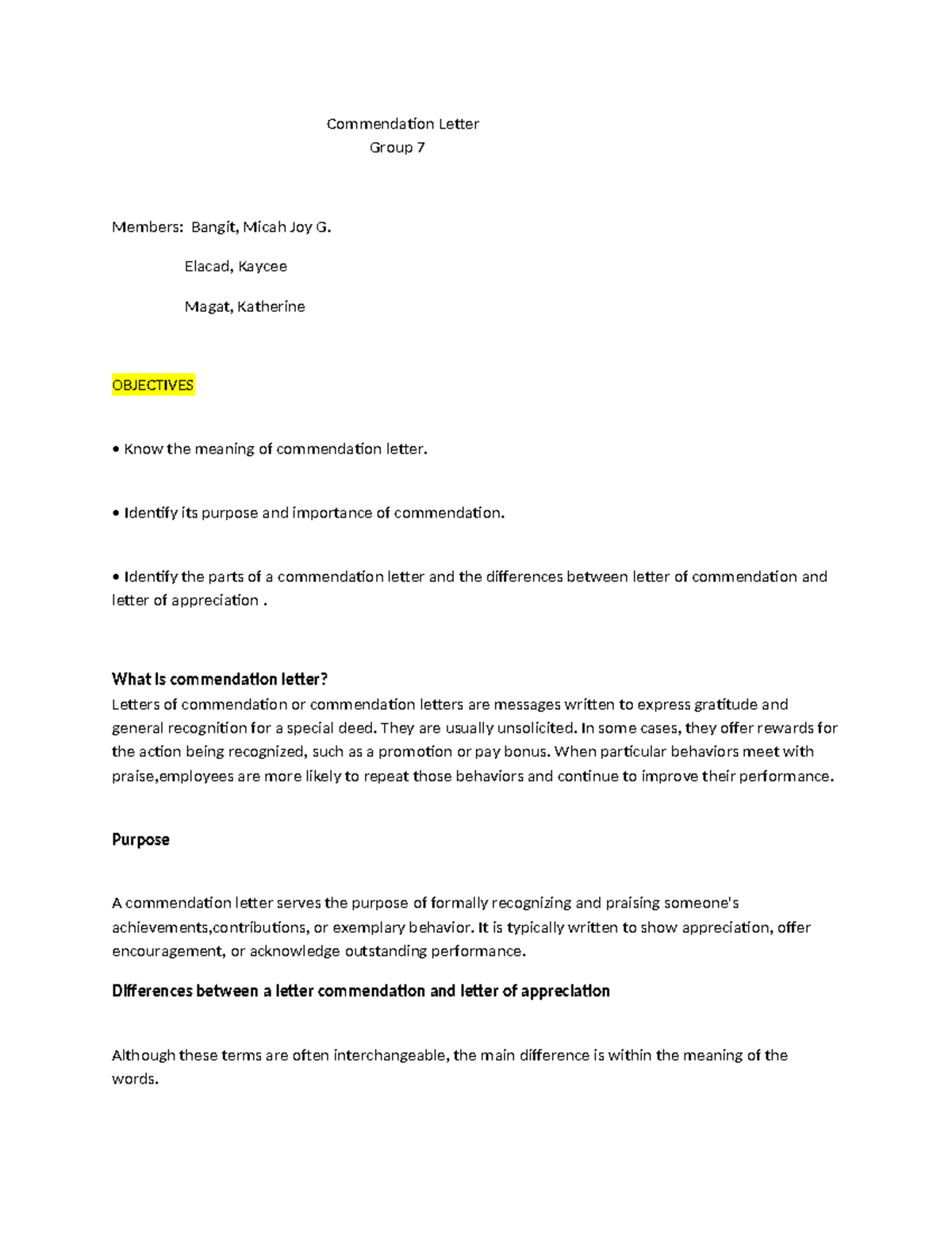 Commendation Letter Examples and Writing Guidelines – Group 7 - Studocu