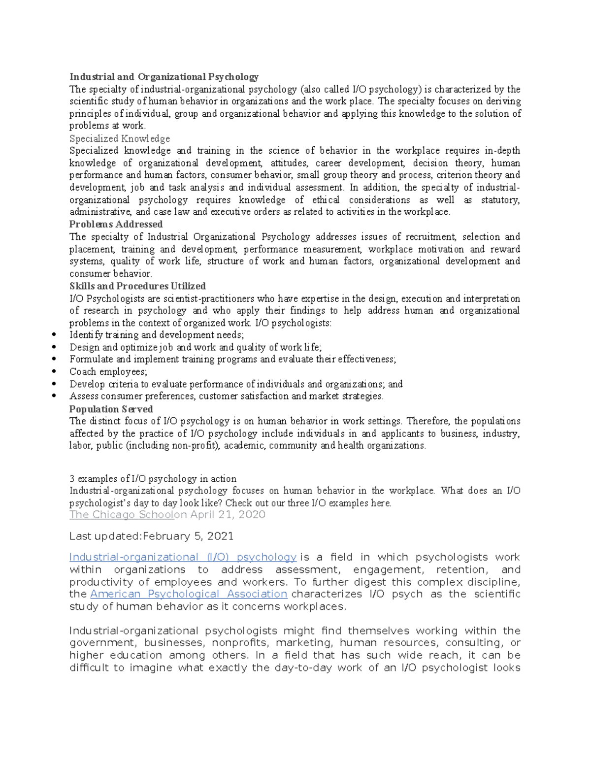Session 1 Notes: Industrial & Organizational Psychology Overview - Studocu
