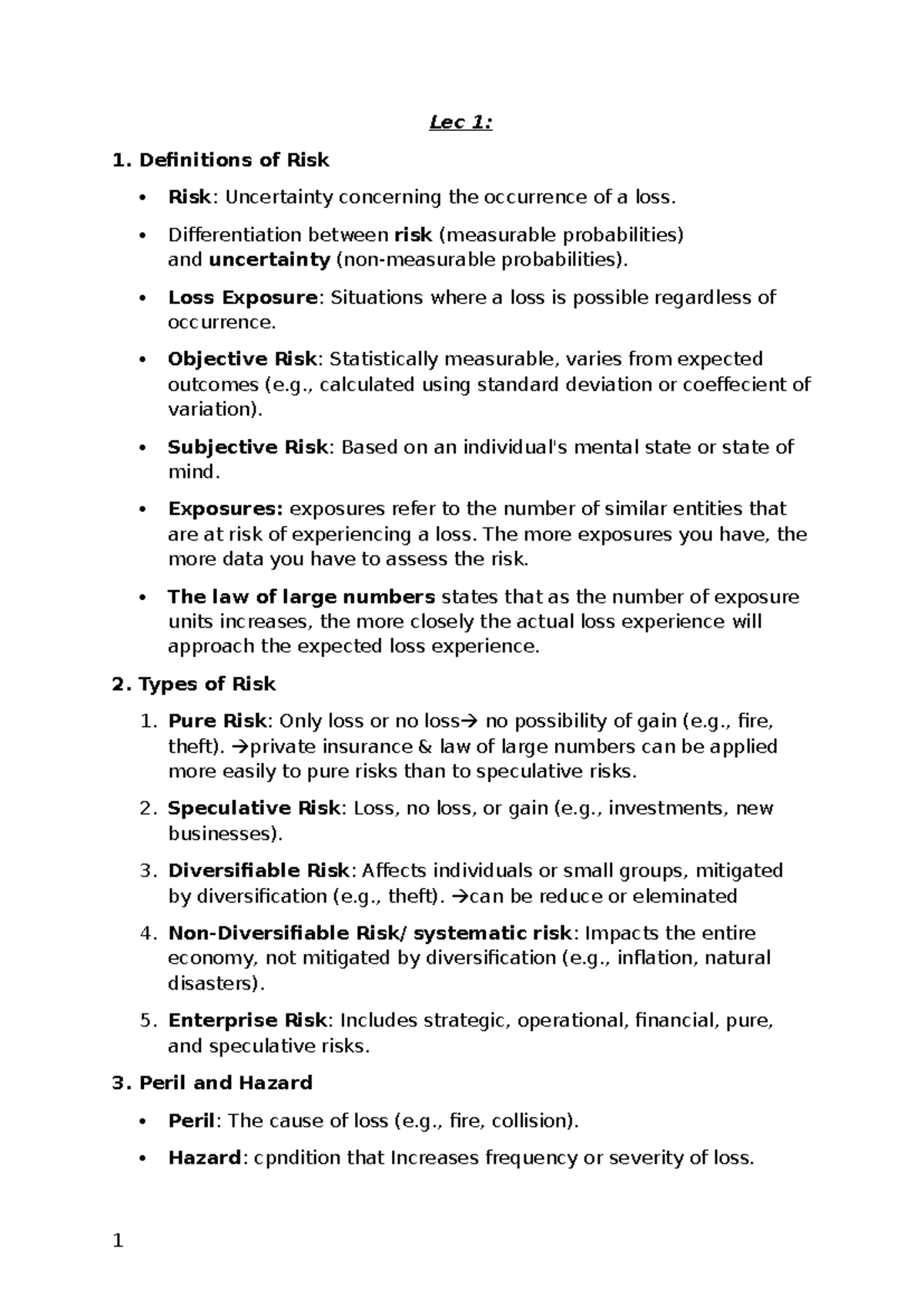 Lec 1-3: Comprehensive Overview of Risk Management Concepts and ...
