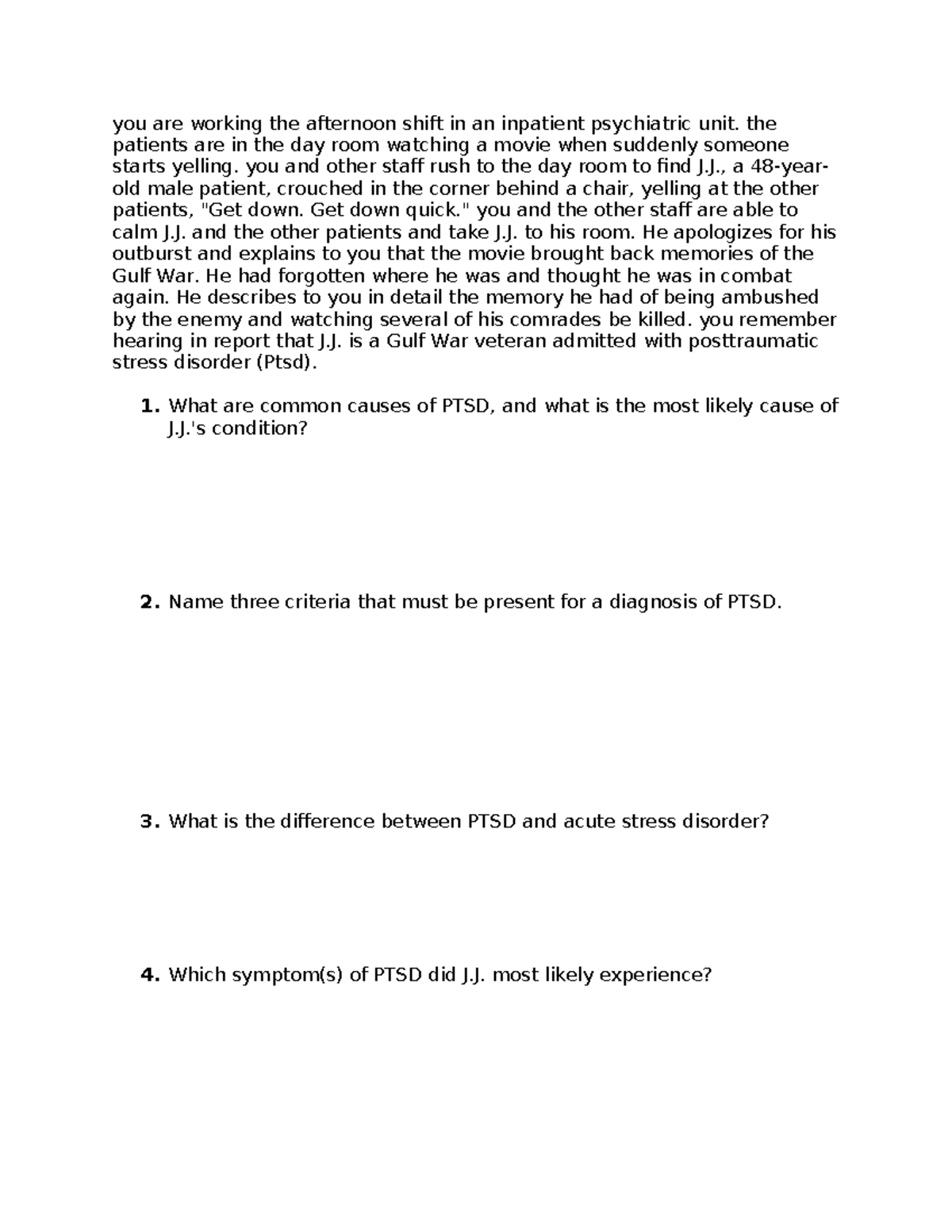 PTSD Case Study: Insights on Diagnosis and Therapeutic Measures - Studocu