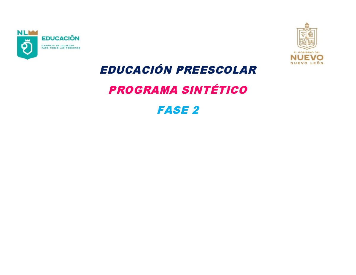 PDA FASE para planteles (1) - EDUCACIÓN PREESCOLAR PROGRAMA SINTÉTICO ...
