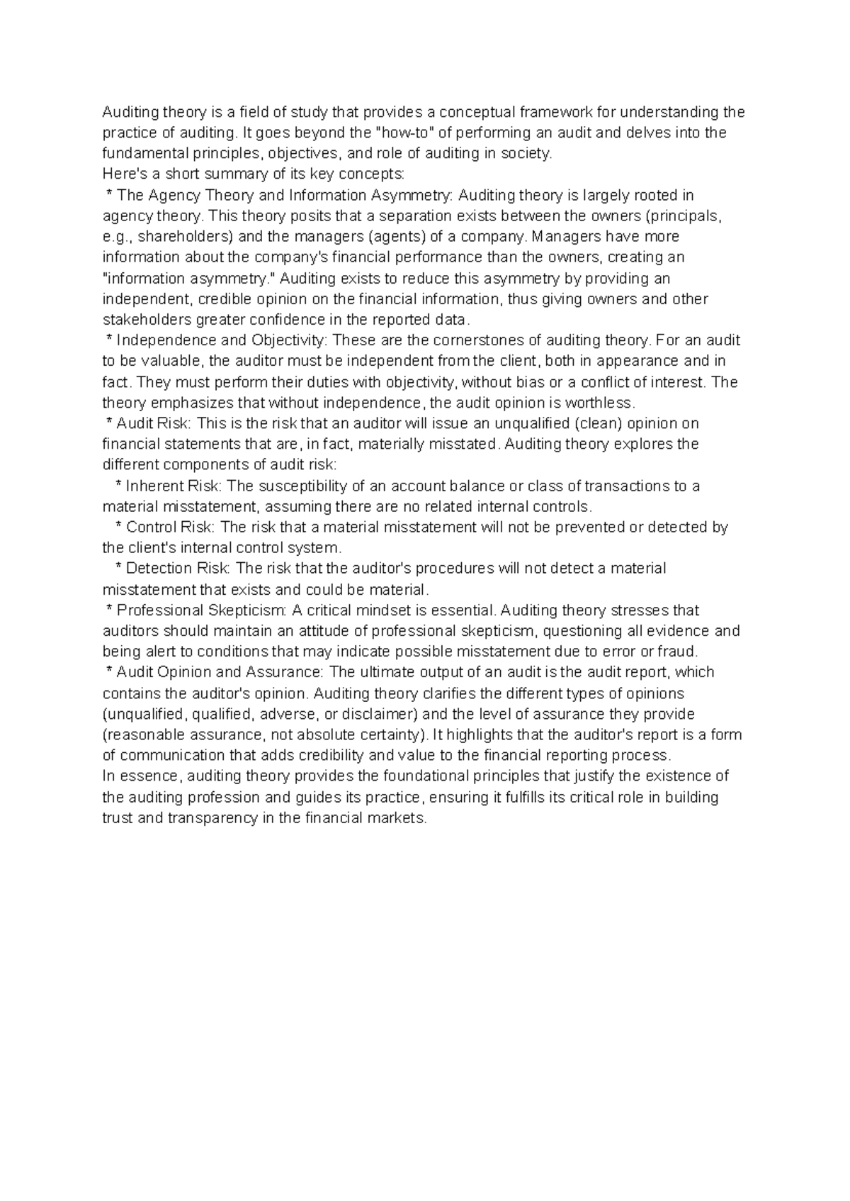 Auditing Theory Overview: Key Concepts and Principles - Studocu