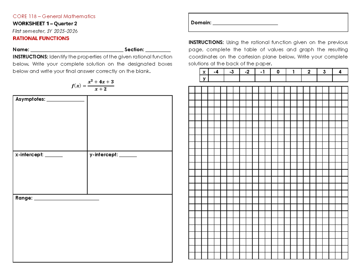 Q2 Worksheet 1 - Rational Function - CORE 11 8 – General Mathematics ...