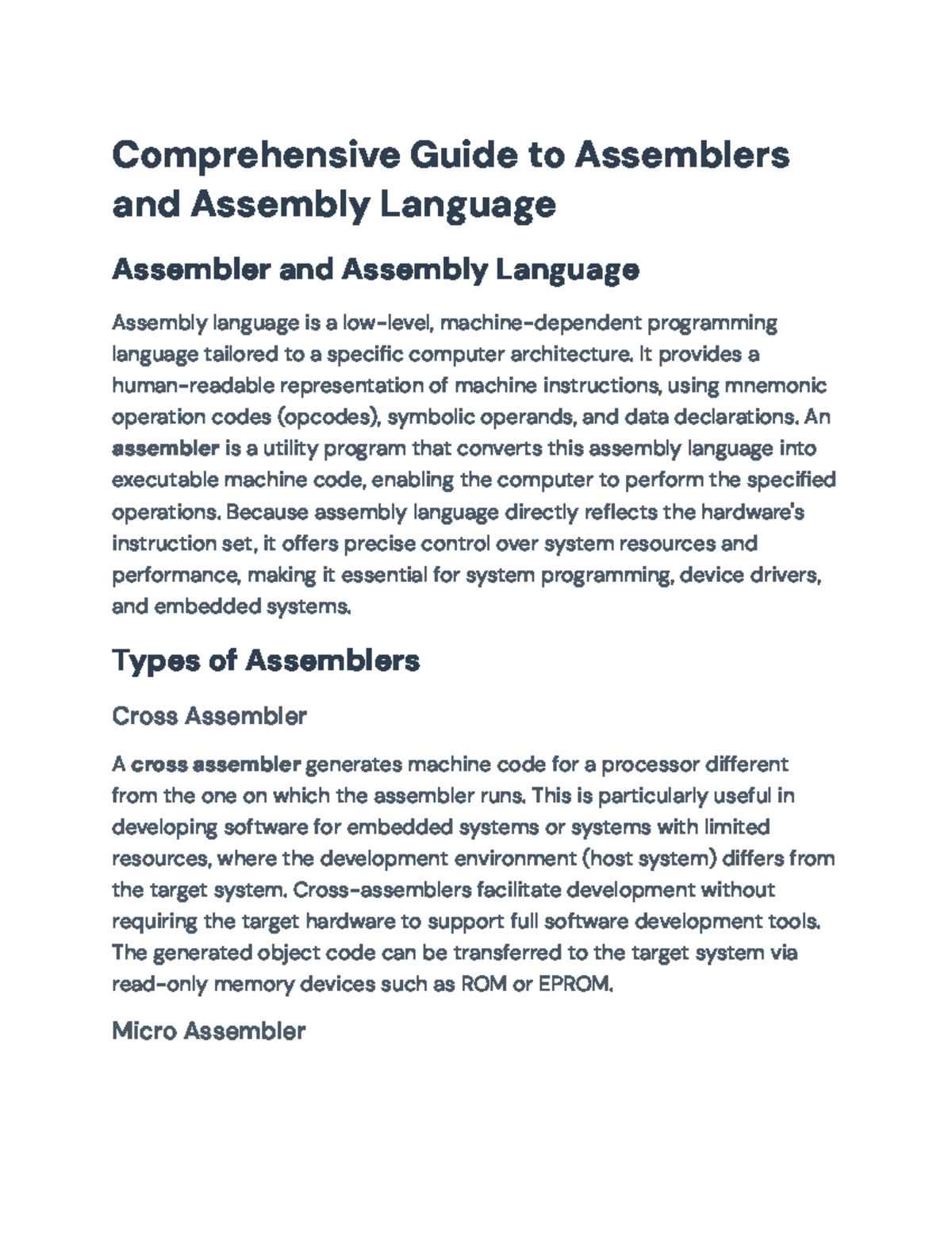 Comprehensive Overview of Assemblers & Assembly Language (CS101) - Studocu