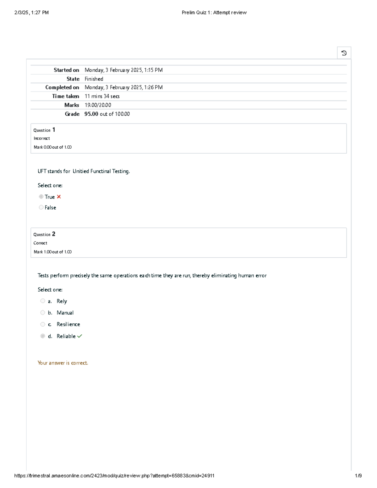 Prelim Quiz 1 - UFT Load Testing Insights and Results - Studocu