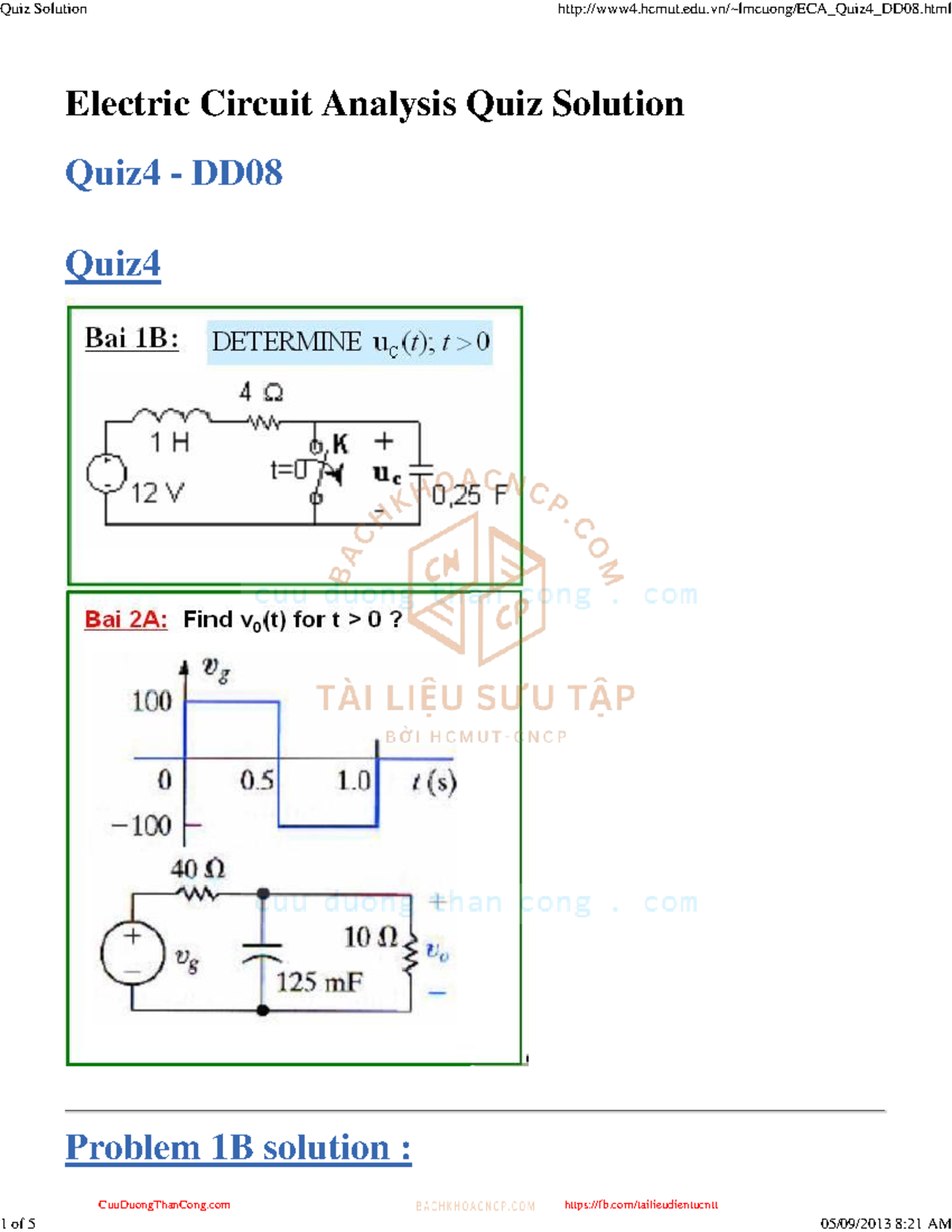 Quiz 4 solutions for electric circuit analysis (CH4) - Studocu