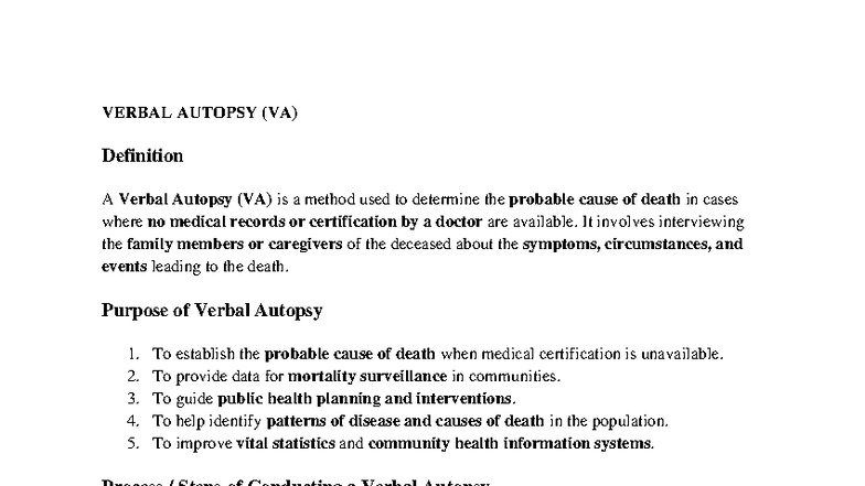 MR Sunda Verbal Autopsy Notes: Understanding Cause of Death - Studocu