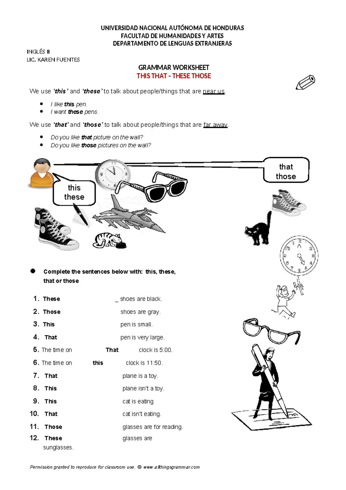 Inglés II - Worksheet on Demonstratives: This, That, These, Those - Studocu