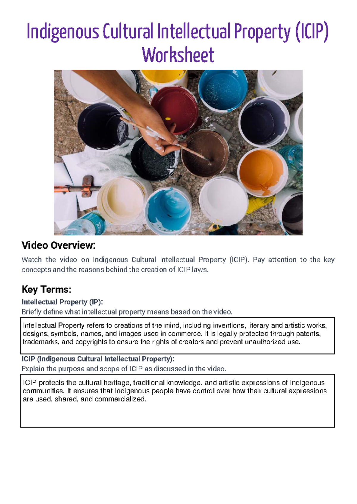 Indigenous Cultural Intellectual Property (ICIP) Overview Worksheet ...