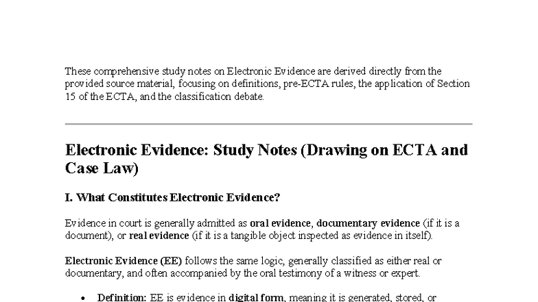 ECTA 2025: Comprehensive Study Notes on Electronic Evidence - Studocu