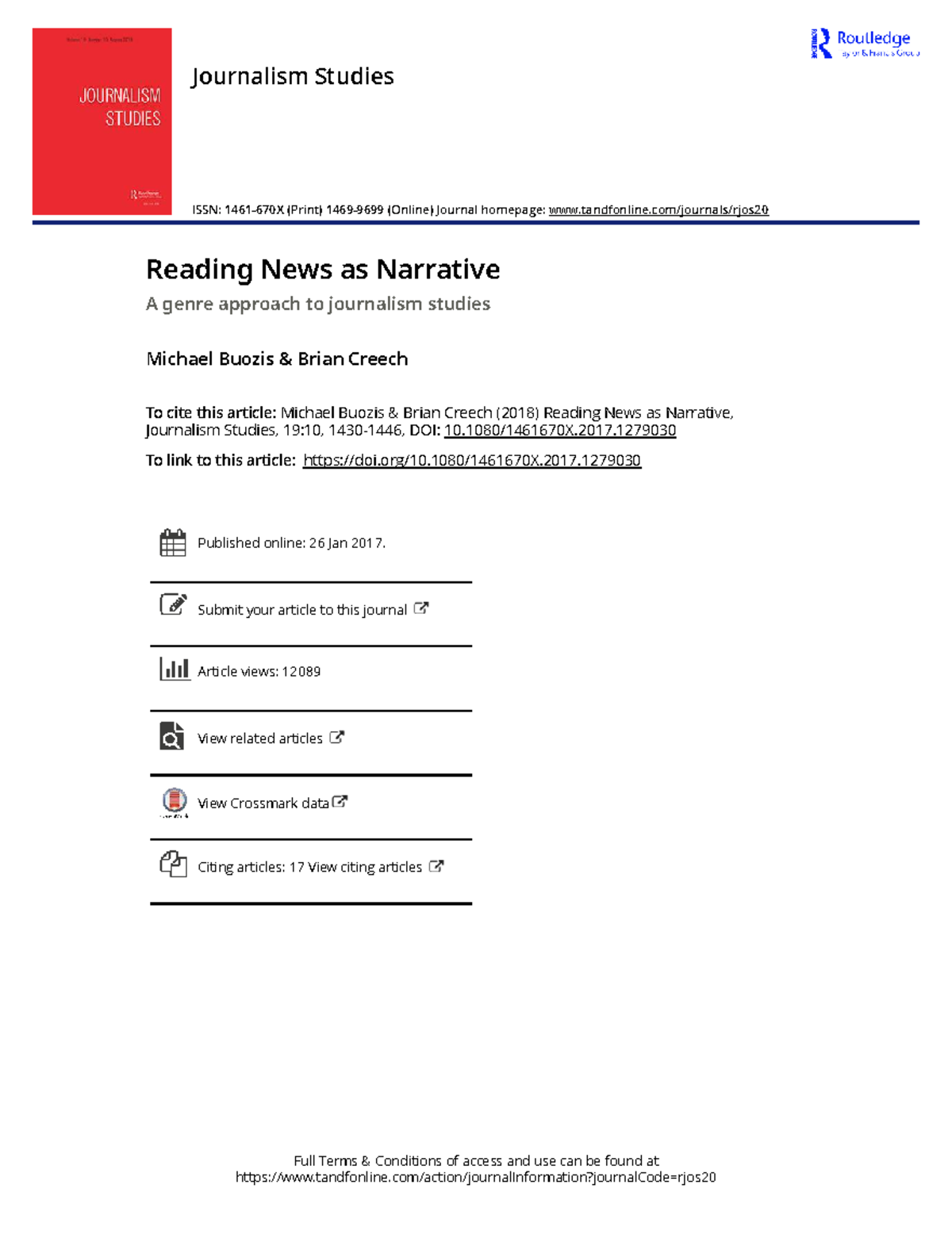 Reading News as Narrative: A Genre Approach in Journalism Studies - Studocu