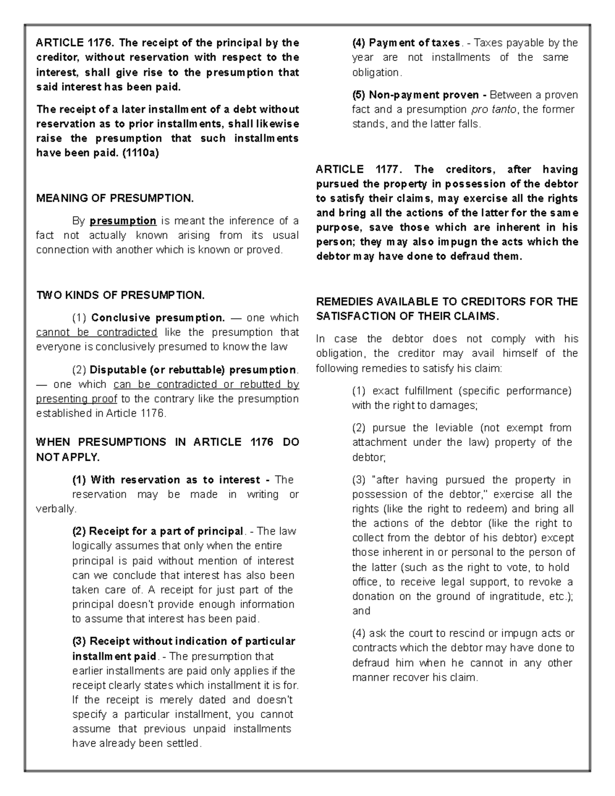Oblicon Articles 1176-1178: Presumptions and Transmissibility of Rights ...
