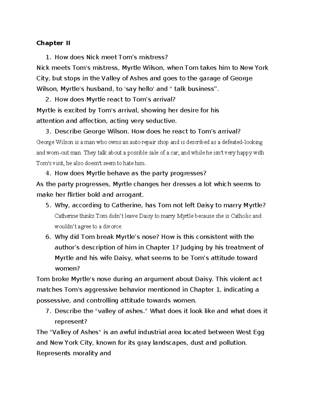 Chapters 2 & 3 Questions - Analysis of Characters & Themes - Studocu