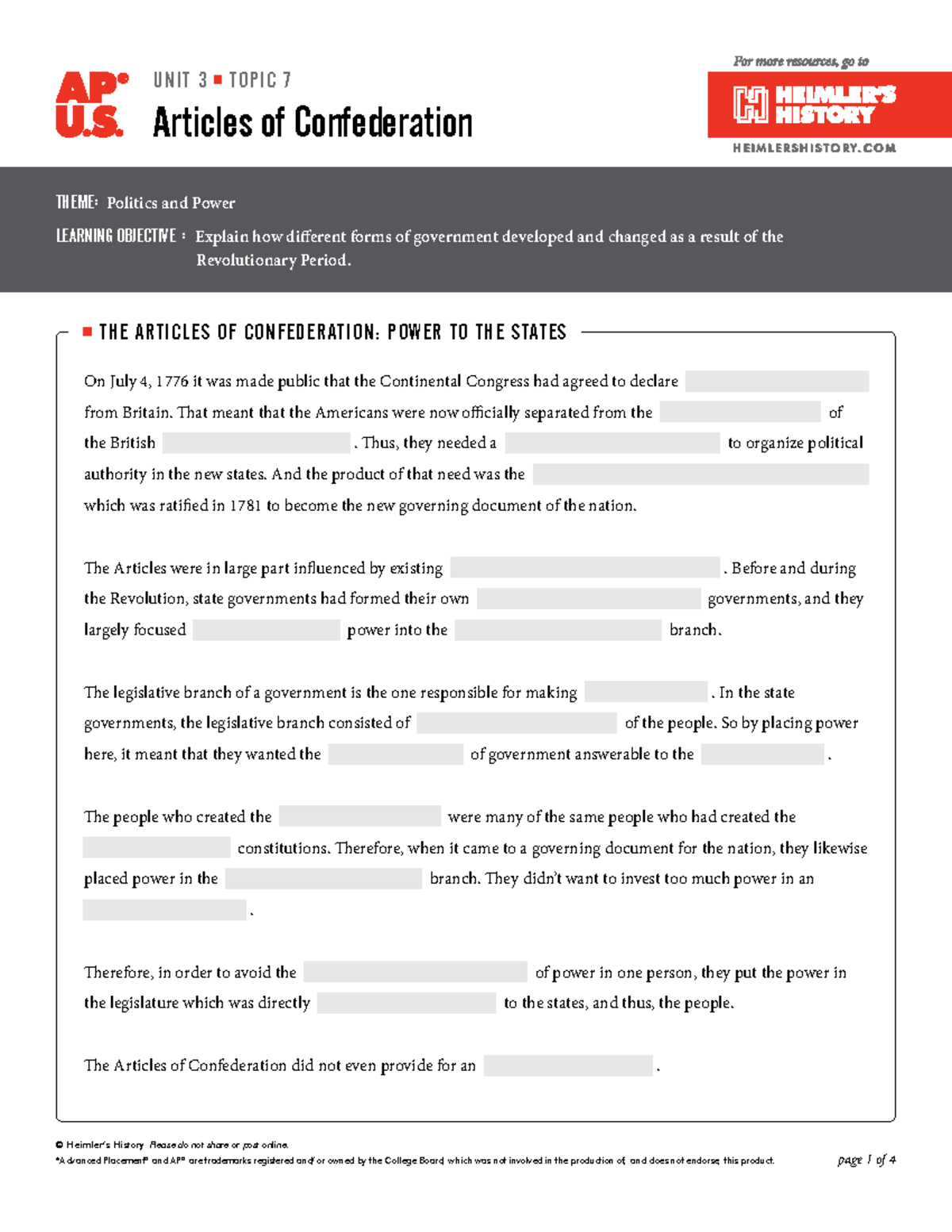 AP US History Unit 3 Topic 7: Articles of Confederation Notes - Studocu