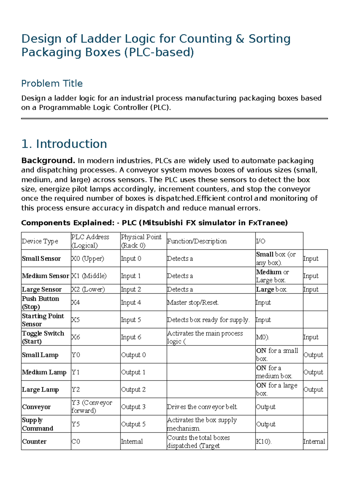PLC Ladder Logic Design for Packaging Boxes Automation Report - Studocu