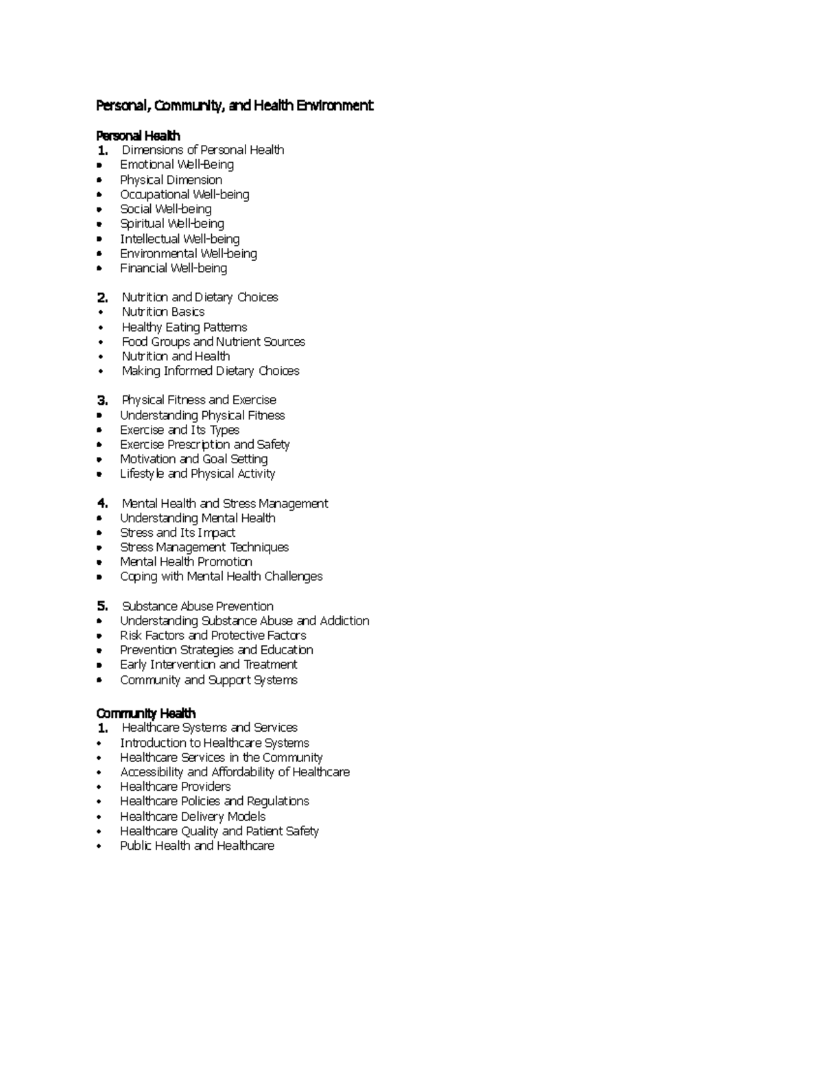 Personal, Community, and Environmental Health Overview - Studocu