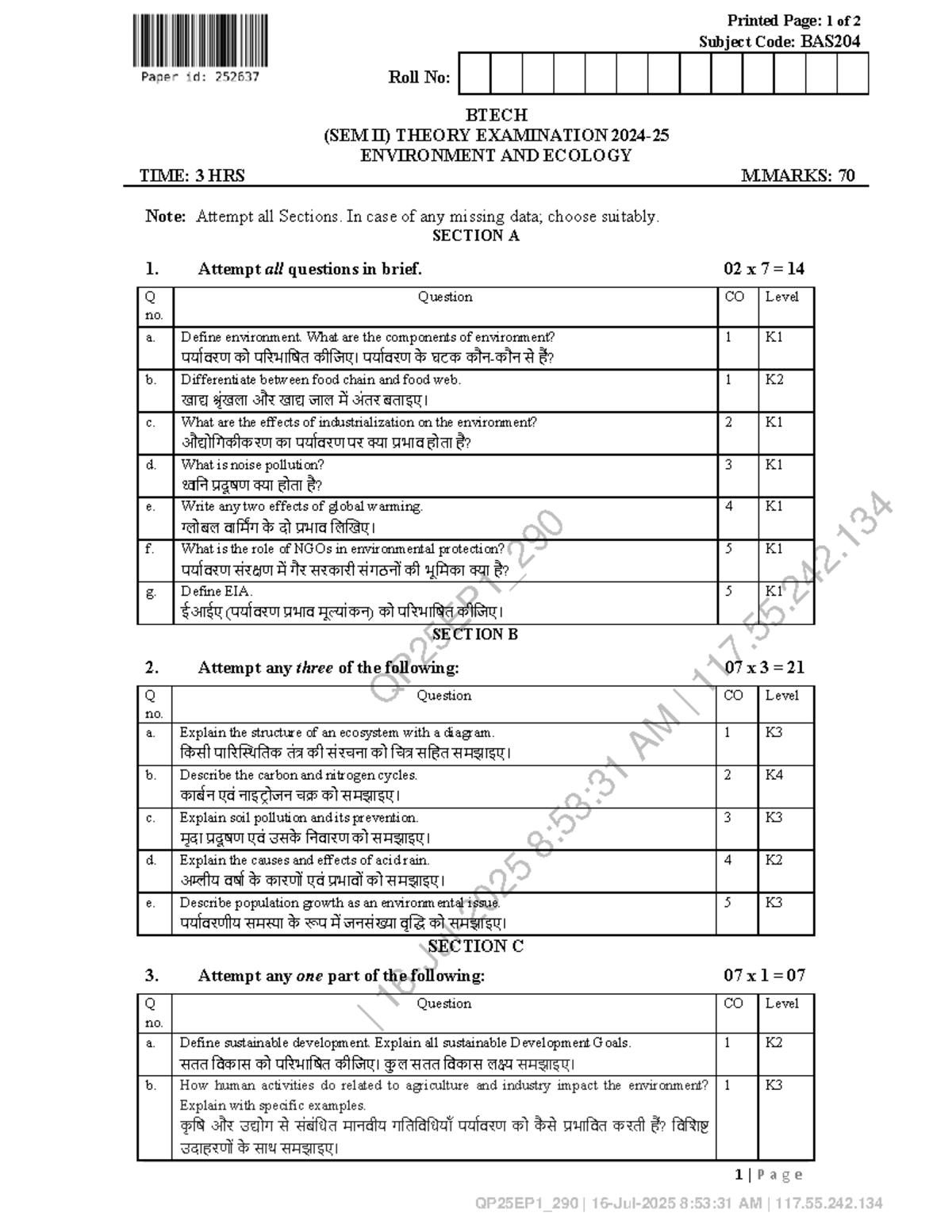 BAS204 Environment and Ecology Midterm Exam Notes 2024-25 - Studocu