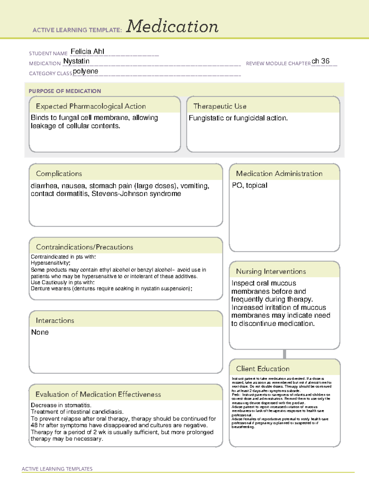 Nystatin Drug Card - Active Learning Template & Key Details - Studocu