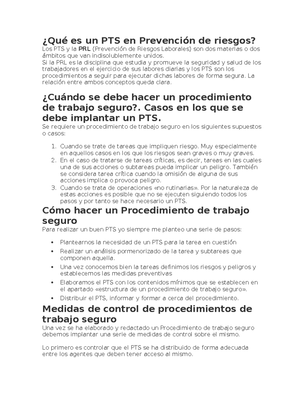 Guía PTS y Matriz de Riesgos en Prevención de Riesgos Laborales - Studocu