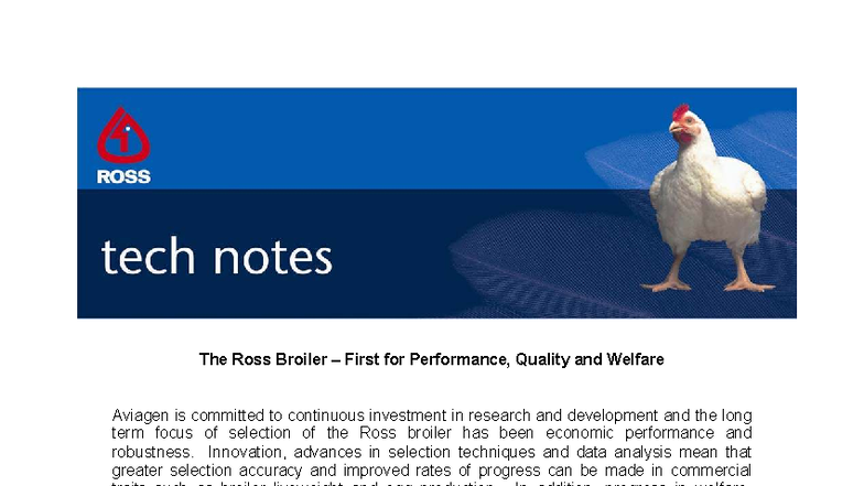 Tech Notes - Ross Broiler Performance, Quality & Welfare Insights - Studocu