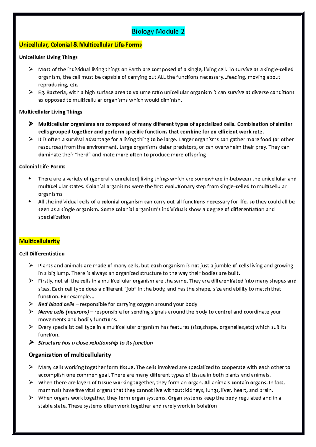 Biology Module 2 - Lecture notes for 1,2,3,4 periods - Biology Module 2 ...