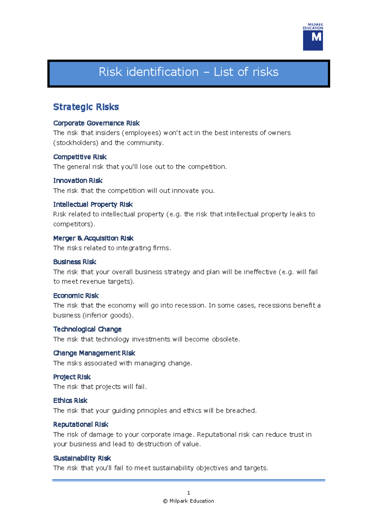 Risk Identification: Comprehensive Risk List and Analysis - Studocu