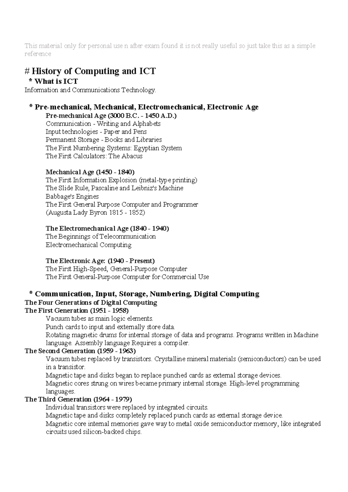 CSIT123 Final Exam Preparation Notes: History of Computing & ICT - Studocu