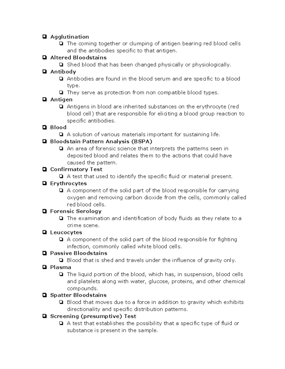 Chapter 16 Vocabulary and Key Terms in Forensic Serology - Studocu