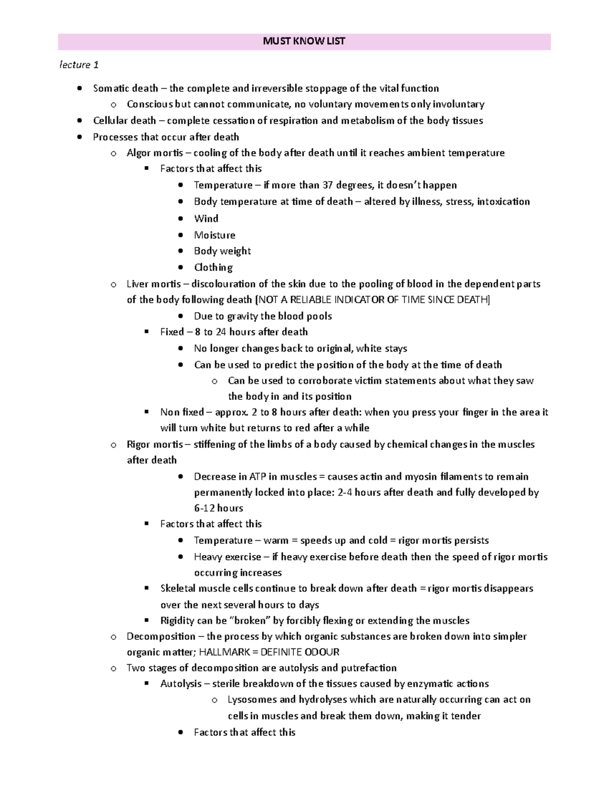 Forensic Pathology Lecture Notes: Key Concepts from Lectures 1-3 - Studocu