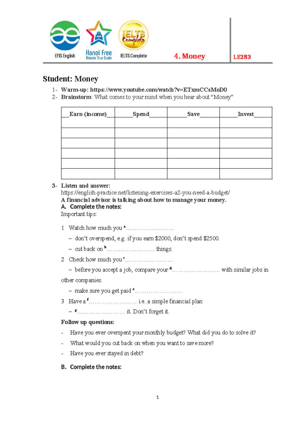 Money Management Tips and Strategies: LE283 Student Notes - Studocu