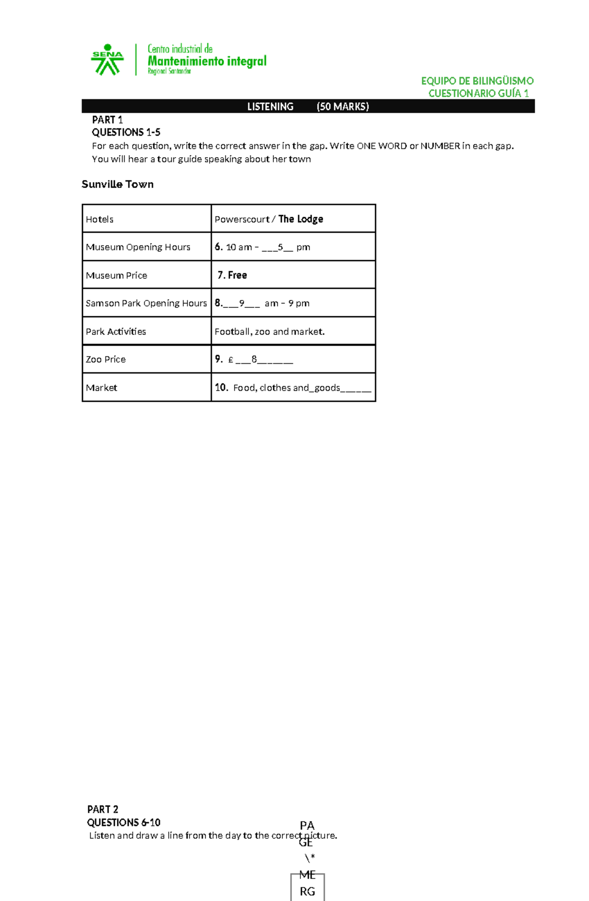 SENA - Cuestionario Guía 1 Listening y Writing (50 Marks) - Studocu