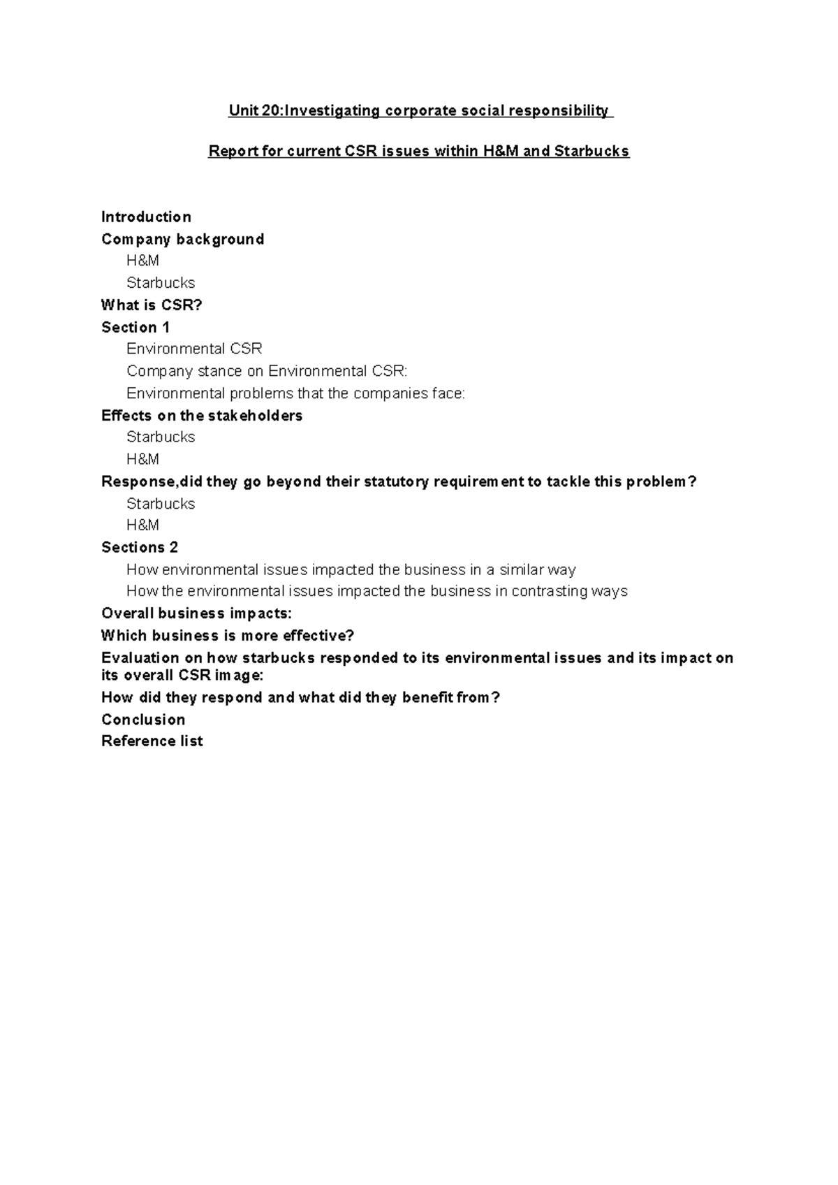 Unit 20: CSR Analysis Report on Starbucks' Environmental Impact and ...