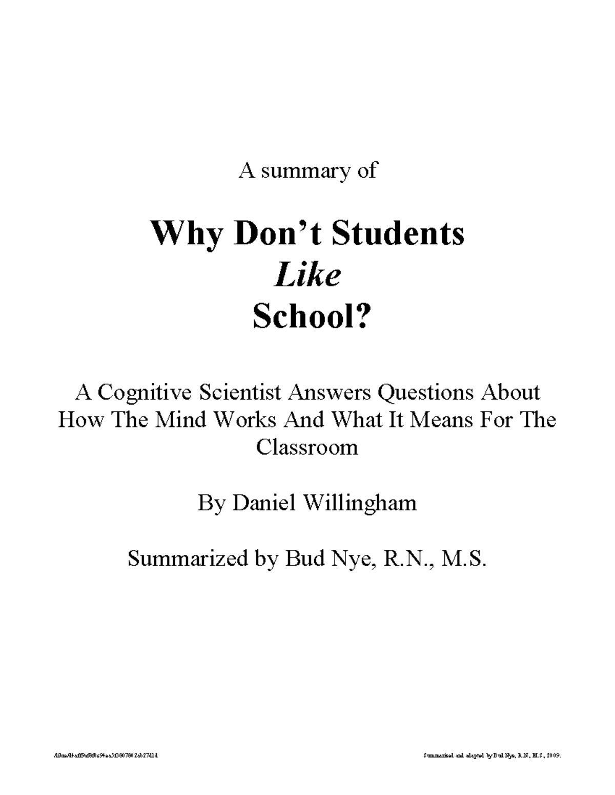 Willingham Summary: Cognitive Insights on Student Engagement and ...