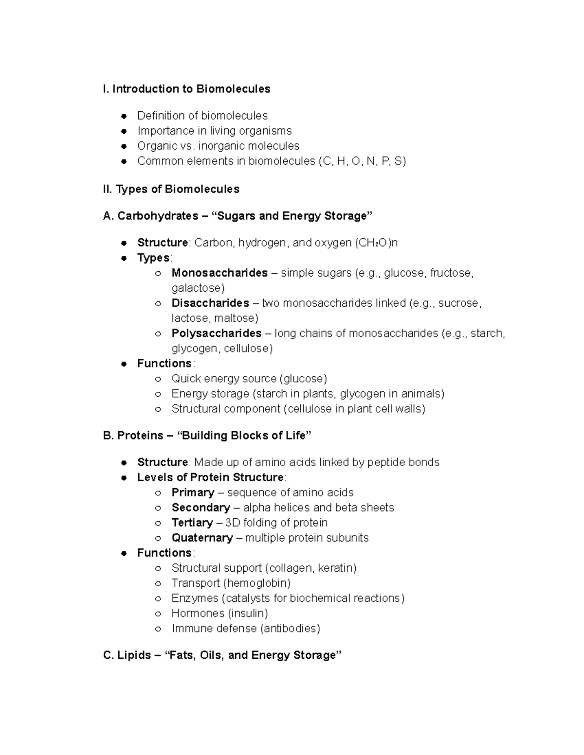 Biomolecules: Structure, Functions, and Metabolism Overview - Studocu
